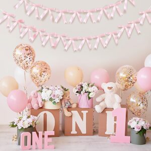 Fanfanwin 2 Pcs 5.3ft Pink Bow Garland Banner Party Decorations Coquette Birthday Decorations Pink Bow for Coquette Bachelorette Party Baby Bridal Shower Cake Smash Decor She's Tying The Knot 22 Bows