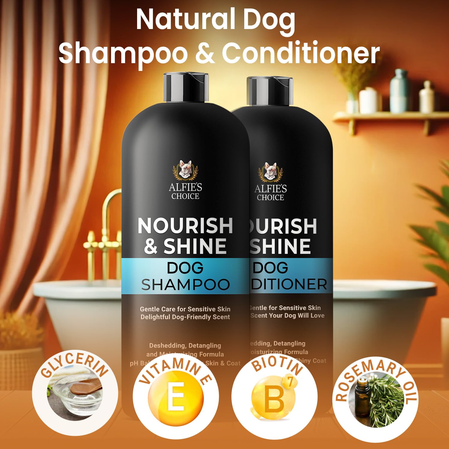 Dog Shampoo and Conditioner Set for Allergies, Itching & Daily Use | Itchy Skin Relief & Odor Control | with Lavender & Rosemary Oils for Calming | Safe for Sensitive Skin | All Dogs, 16 fl oz x 2