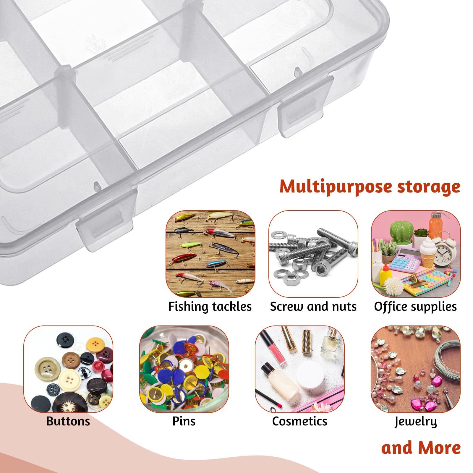 9 Grids Organizer Container with Removable Dividers Compartment Plastic Organizer Box Clear Crafts Thread Storage Containers for Jewelry Hardware Fitting Crafts Candies Snacks