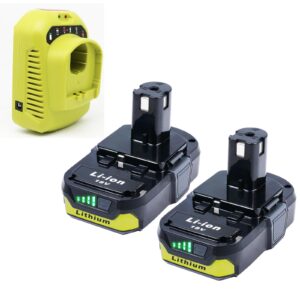 uldertra 2-pack 3.0ah replacement batteries and rapid charger for ryobi 18v tools