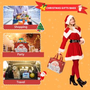 Bszatan Christmas Gift Bags,Christmas Tote Bags with Handles, Christmas Treat Bags, Multifunctional Non-Woven Christmas Bags for Gifts Wrapping Shopping, Xmas Party Supplies, 13"×9.8"×6.6", 4 Pack