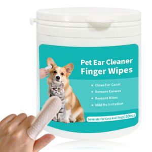 yuvexahoo dog ear cleaner—cat ear cleaner，pet ear finger wipes for easy earwax removal，relieve itching and inflammation, 50 count