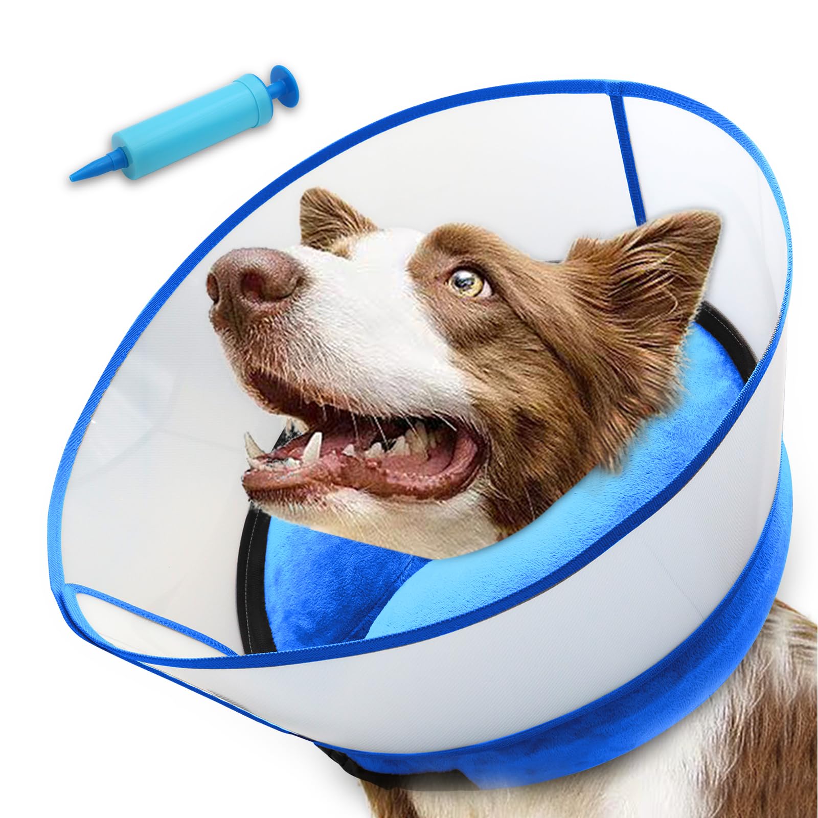 NoarWin Inflatable Dog Cone Collar, Soft Dog Cone for Dogs After Surgery, 2-in-1 Inflatable Dog Cone with Detachable Anti-Licking Shield, Adjustable Dog Cone Collar, Elizabethan Collar (L, Blue)