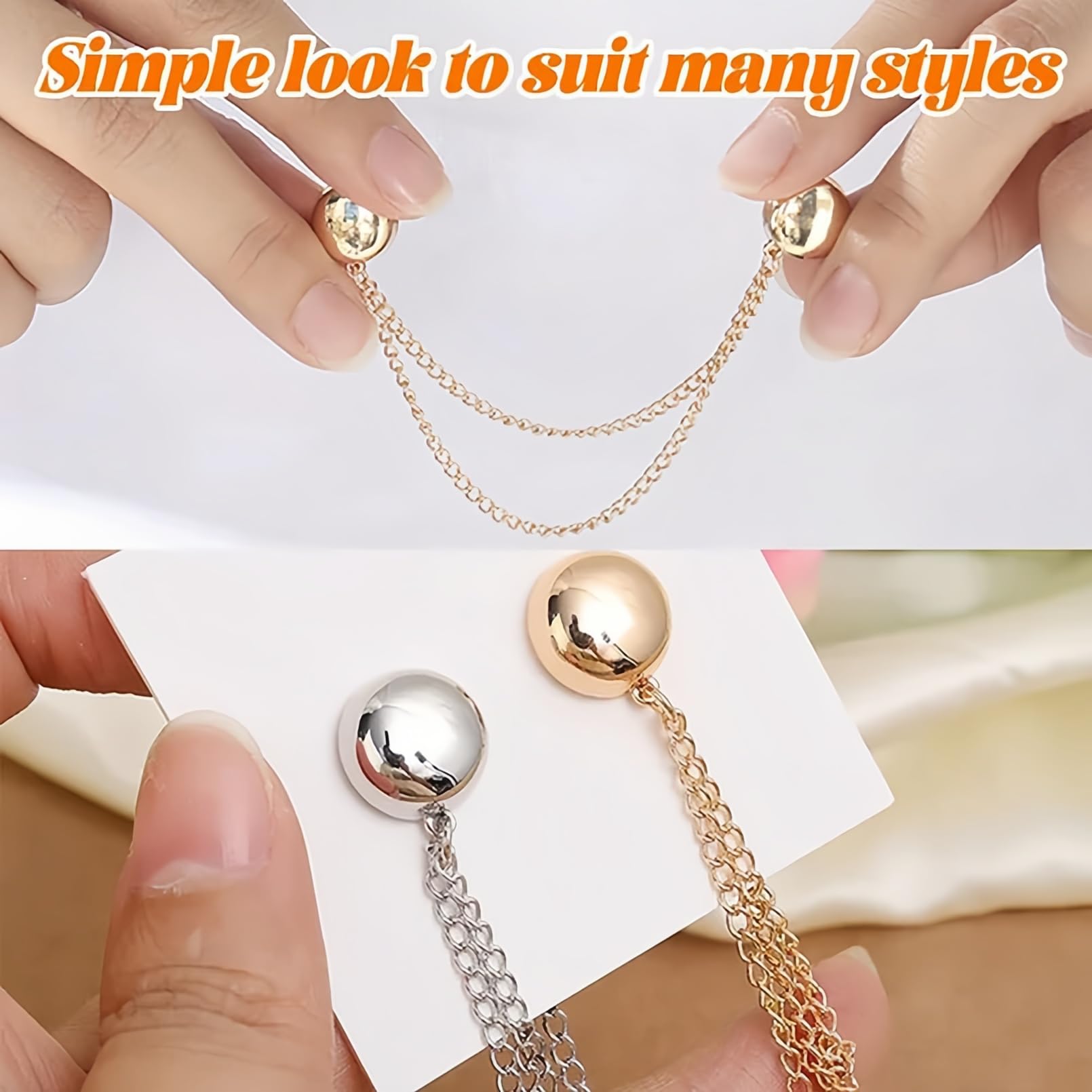 Multi-Function Magnetic Clothing Clips, 4 Pack Strongest Magnetic Strength Buttons Clips, Magnetic Shirt Accessories, Hijab Magnets with Chain, Shawl Clips for Women Magnetic Clothing Accessories