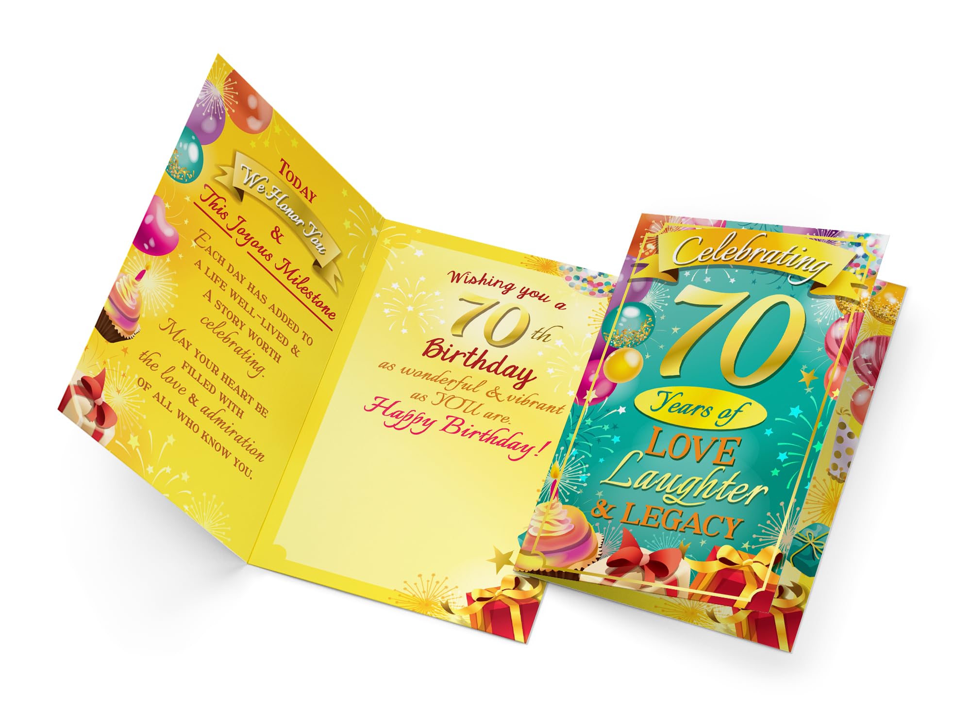 Prime Greetings 70th Birthday Card, Made in America, Eco-Friendly, Thick Card Stock with Premium Envelope 5in x 7.75in, Packaged in Protective Mailer