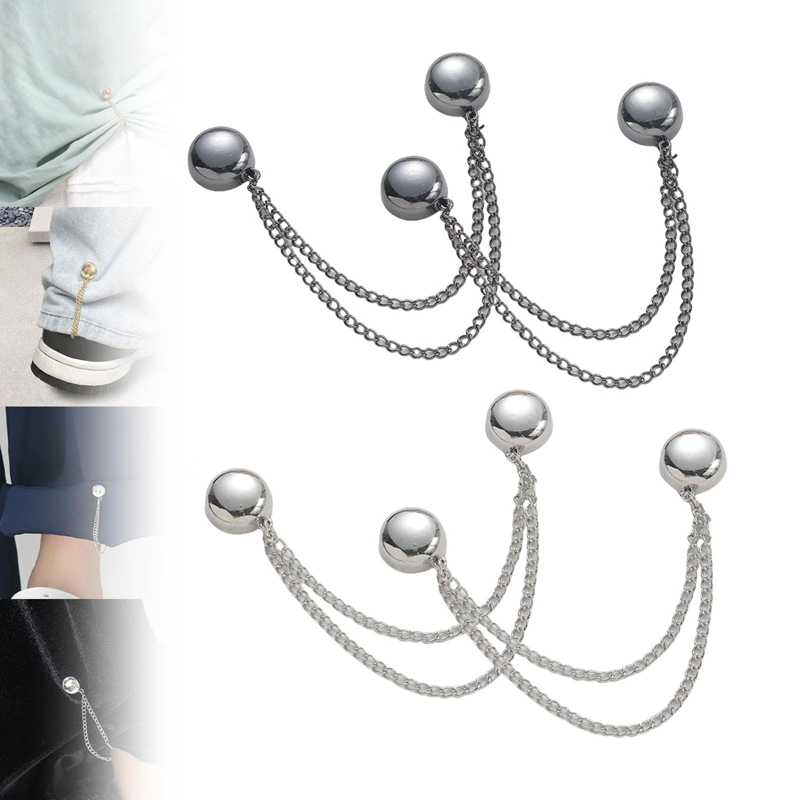 Multi-Function Magnetic Clothing Clips, 4 Pack Strongest Magnetic Strength Buttons Clips, Magnetic Buttons for Clothing, for Cardigan, Cuff Hem Trouser Legs (2*Black+2*Silver)