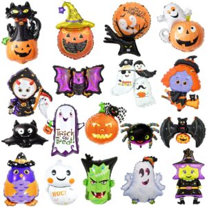 19 pcs halloween foil balloons, halloween party balloons pumpkin ghost spider witch wizard black cat monster bat balloon for halloween party decorations supplies