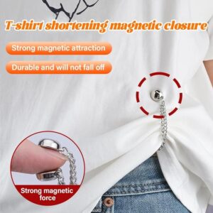 Multi-Function Magnetic Clothing Clips, 4 Pack Powerful Hijab Magnets with Chain, Multi-Purpose Magnetic Pinless Brooch, for Cardigan, Cuff Hem (Silver)