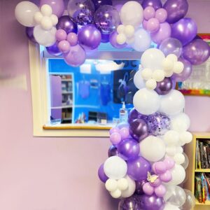 Lavender Purple Balloons, 60 Pcs 12inch Purple Metallic Balloons Lavender Light Purple Lilac Balloons Confetti Balloons with Purple Ribbons Set for Birthday Bridal Shower Wedding Party Decorations