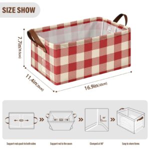 susiyo Stylish Retro Red Checkered Plaid Pattern Fabric Storage Baskets Small Storage Bins with Handles - 1 Piece