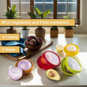 LCYHOMIEE Avocado Saver and Tomato Holder, Set of 4 Silicone Fruit Storage Box Reusable Storage Containers for Fridge - Ideal for Garlic, Onions, Lemons, and Potatoes