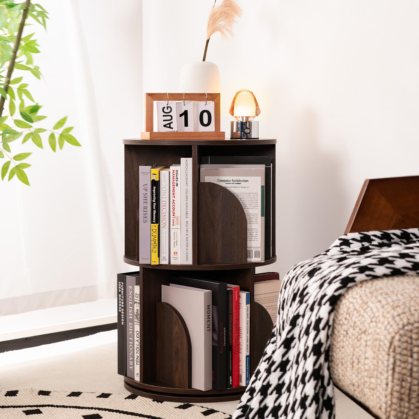 Rotating Bookshelf, Small Corner Bookshelf for Small Space, 360 Display Floor Standing Bookcase Storage Rack, Wood Narrow Book Shelf Organizer for Bedroom, Living Room (15.74"D x 15.74"W x 25.19"H)