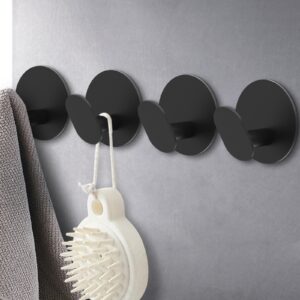 bntuk adhesive hooks, 4 pack towel hooks wall hooks for bathroom, kitchen - bath robes coat hook for hanging(matte black, stainless steel)