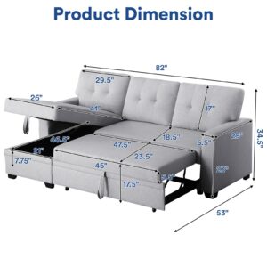 Rovibek 4-in-1 Convertible L Shaped Couch with Pull Out Bed and Storage, Sectional Sleeper Sofa with Reversible Chaise for Living Room, Apartment, Bedroom, Office