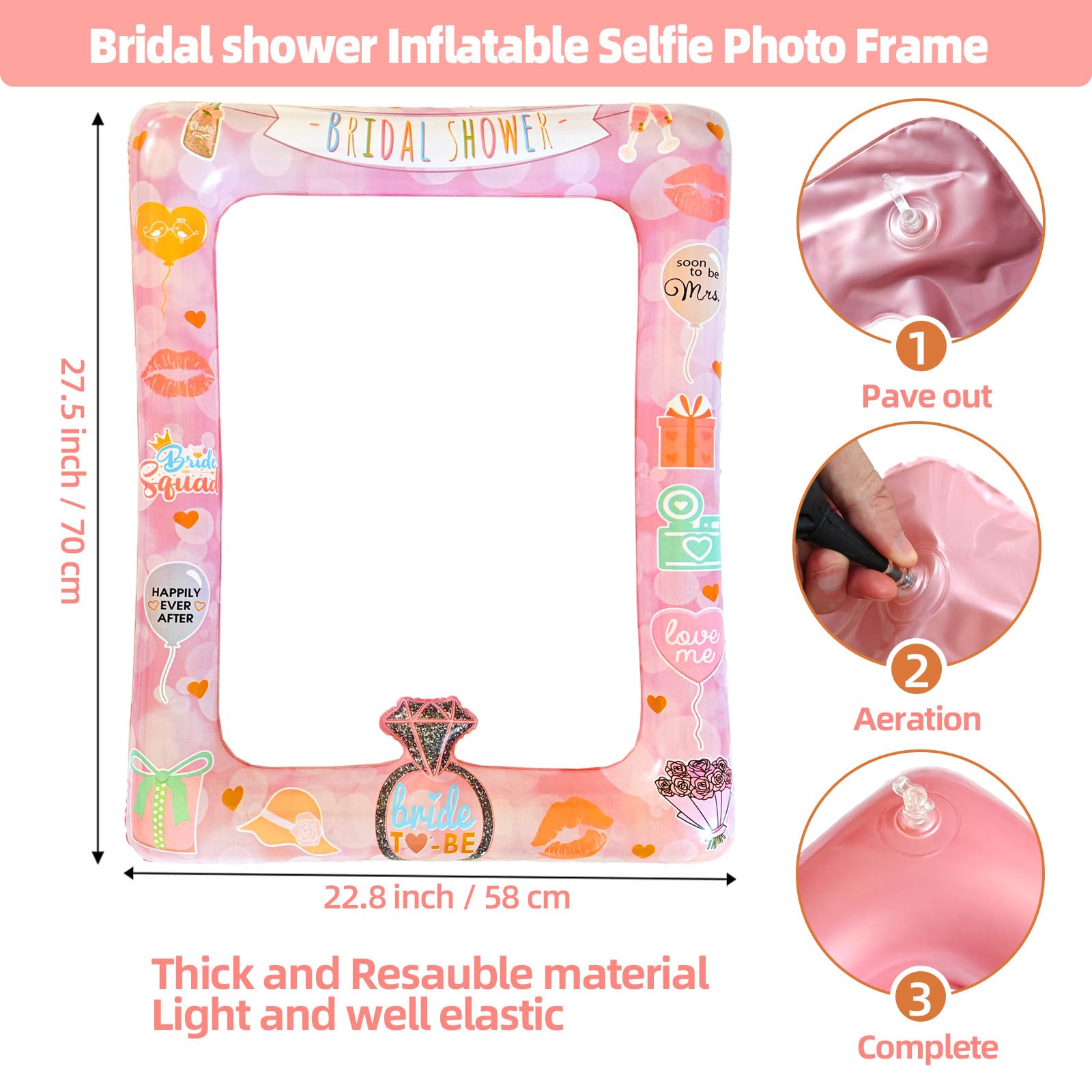 23 PCS Wedding Bridal Shower Photo Booth Props and Inflatable Selfie Photo Frames,Rose Gold Bride to Be Selfie Photo Booth Frame Props,Wedding Decoration Bachelorette Engagement Party Favor Supplies