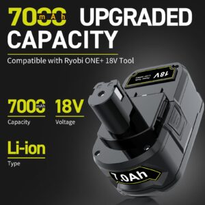 POWTREE 7.0Ah 18V 2Pack Replacement for Ryobi 18V Battery ONE+ Plus Li-ion P108 P102 P103 P104 P105 P107 P109 P122 PBP005 RB18L50 Cordless Power Tools with LED Indicator