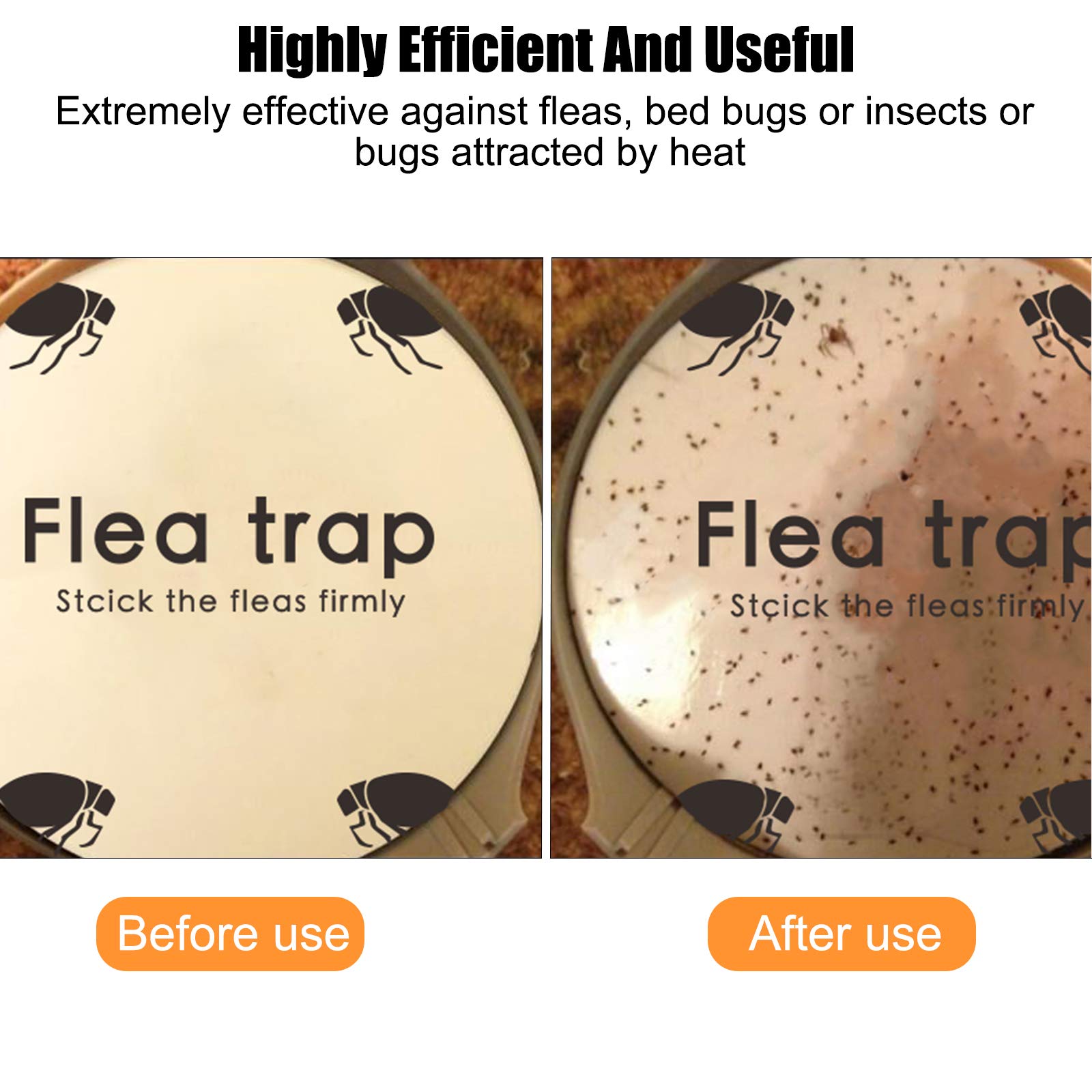 Indoor Sticky Flea Trap, Flea Trap with 2 Glue Discs Odorless Non-Toxic Natural Flea Killer Trap Pad Bed Bug Trap Light Bulb Pest Control for Home House Inside, Safe for Children Pet Dog Cat LB01