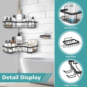 SOLY Corner Shower Caddy,3 Pack Adhesive Shower Corner Organizer Shelves, Rustproof Stainless Steel No Drilling Rack with Hooks&Soap Holder for Bathroom, Countertop and Kitchen