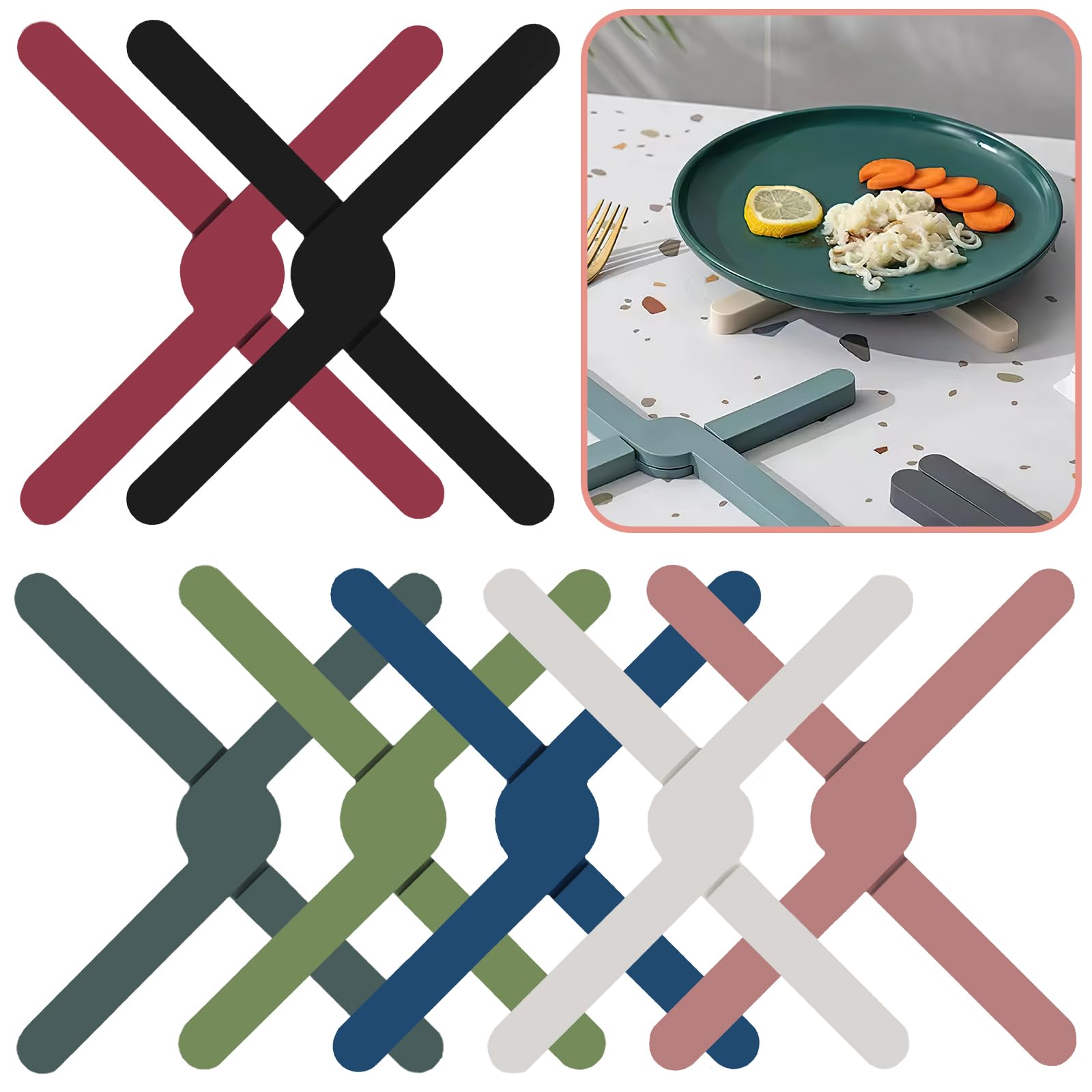 7 Pcs Silicone Trivets for Hot Dishes, Foldable Silicone Trivets for Hot Pots and Pans, Anti-Slip Heat Water Resistant Silicone Pot Holders