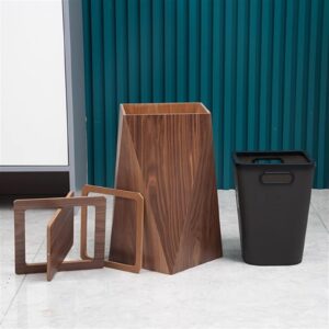 Generic Trash Cans Wastebasket Wooden Trash Can No Lid, Modern Rhombus Shaped Waste Basket Open Top Garbage Container Bin with Inner Bucket for Living Room, Bedroom, Home, Office, colored