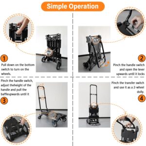 2-in-1 Folding Hand Truck with Folding Basket, 330LBS Capacity Heavy Duty Dolly with Retractable Handle, 4 Wheels and 2 Wheels Convertible Dolly Cart, Utility Luggage Cart with 2 Elastic Ropes