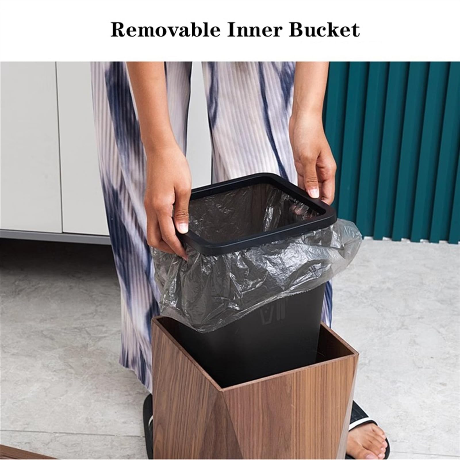 Generic Trash Cans Wastebasket Wooden Trash Can No Lid, Modern Rhombus Shaped Waste Basket Open Top Garbage Container Bin with Inner Bucket for Living Room, Bedroom, Home, Office, colored