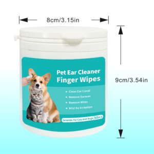 YUVEXAHOO Dog Ear Cleaner—cat Ear Cleaner，Pet Ear Finger Wipes for Easy Earwax Removal，Relieve itching and Inflammation, 50 Count