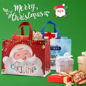 Bszatan Christmas Gift Bags,Christmas Tote Bags with Handles, Christmas Treat Bags, Multifunctional Non-Woven Christmas Bags for Gifts Wrapping Shopping, Xmas Party Supplies, 13"×9.8"×6.6", 4 Pack