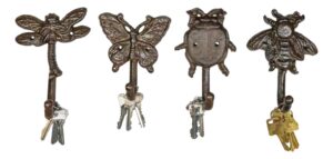 ebros set of 4 cast iron vintage rustic fancy bugs bee ladybug butterfly and dragonfly wall hooks plaque countryside western vintage cottage home or office organization