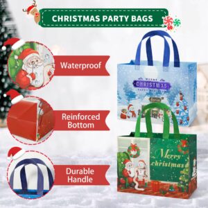 Bszatan Christmas Gift Bags,Christmas Tote Bags with Handles, Christmas Treat Bags, Multifunctional Non-Woven Christmas Bags for Gifts Wrapping Shopping, Xmas Party Supplies, 13"×9.8"×6.6", 4 Pack