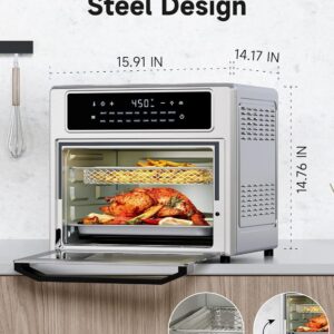 Kitchen Elite Air Fryer Toaster Oven Combo, 26.4 Qt Convection Oven Countertop, 18-in-1, Stainless Steel Large Airfryer, 4 Zone with Accessories, Digital Full Touch Screen, Easy to Clean