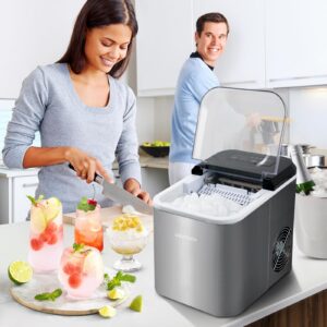 Ice Maker Countertop 9 Pcs Ice in 6 Mins 33lbs/24h Stainless Steel Compact Ice Maker Machine with Self Cleaning for Home, Restaurants, Bars, and RV