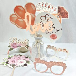 23 PCS Wedding Bridal Shower Photo Booth Props and Inflatable Selfie Photo Frames,Rose Gold Bride to Be Selfie Photo Booth Frame Props,Wedding Decoration Bachelorette Engagement Party Favor Supplies