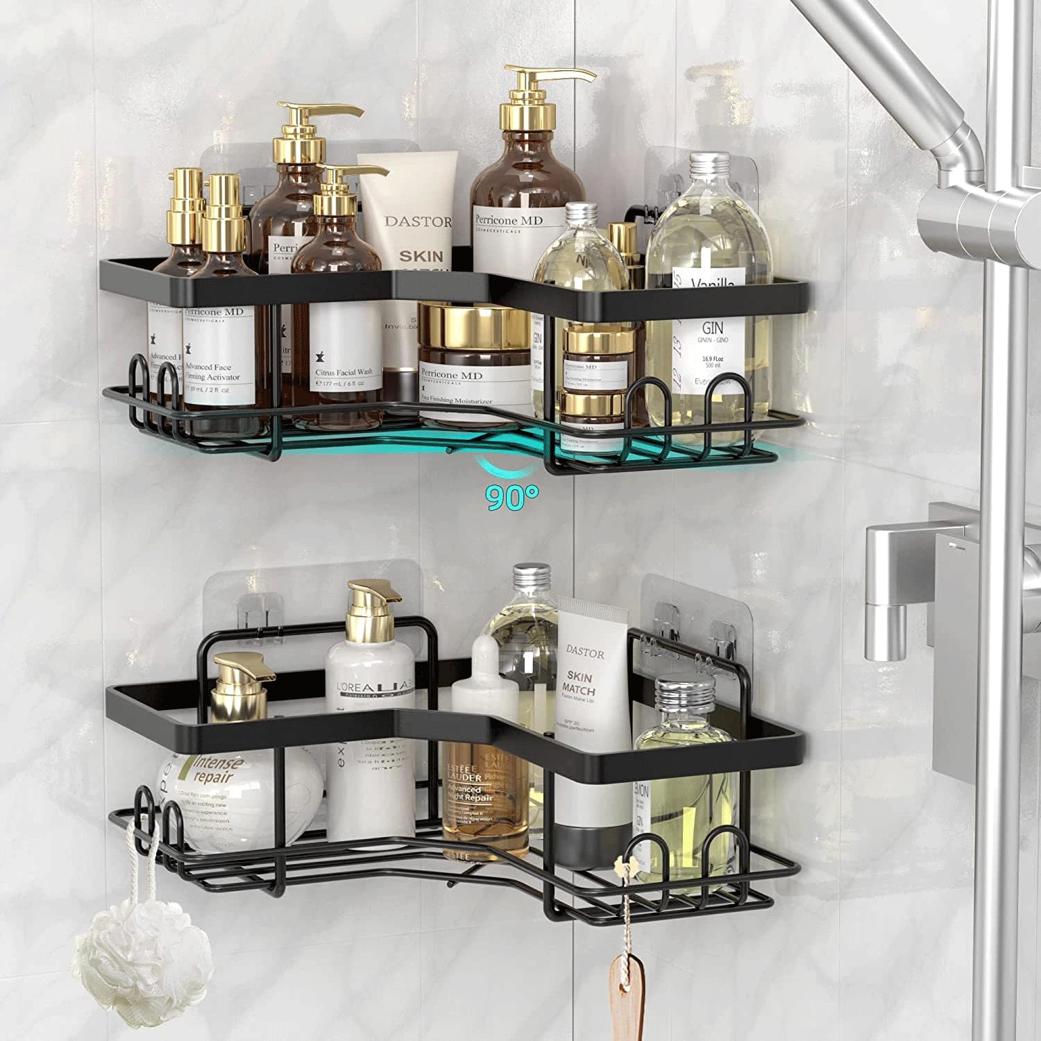 SOLY Corner Shower Caddy,3 Pack Adhesive Shower Corner Organizer Shelves, Rustproof Stainless Steel No Drilling Rack with Hooks&Soap Holder for Bathroom, Countertop and Kitchen