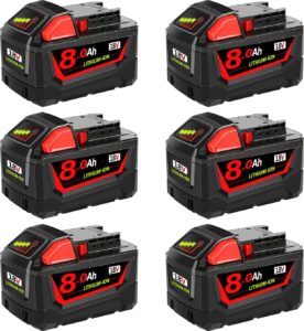 dxotovs 6pcs m-18 battery 18v 8.0ah replacement for milw m-18 battery compatible with milw m-18 lithium battery 48-11-1890,48-11-1850, 48-11-1828, 48-11-1820,48-11-1815 cordless tools (6pack-1-1)