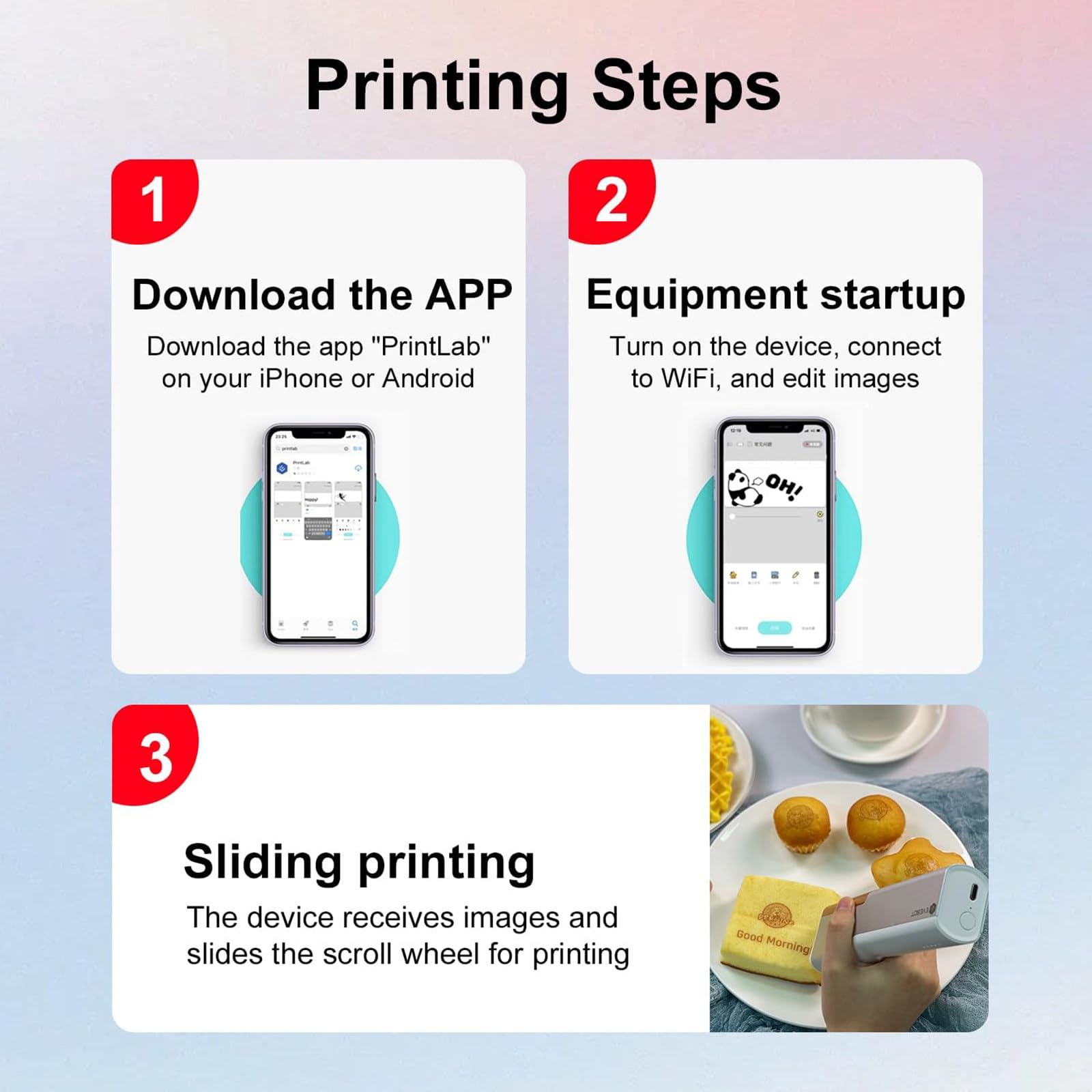 XEEAOFE Color Barcode Printer Wireless, Cake Toppers Printer Pen & Inkjet Printer, Portable Food Printer Latte Art Machine with Auxiliary Ruler,Red