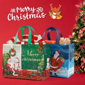 Bszatan Christmas Gift Bags,Christmas Tote Bags with Handles, Christmas Treat Bags, Multifunctional Non-Woven Christmas Bags for Gifts Wrapping Shopping, Xmas Party Supplies, 13"×9.8"×6.6", 4 Pack