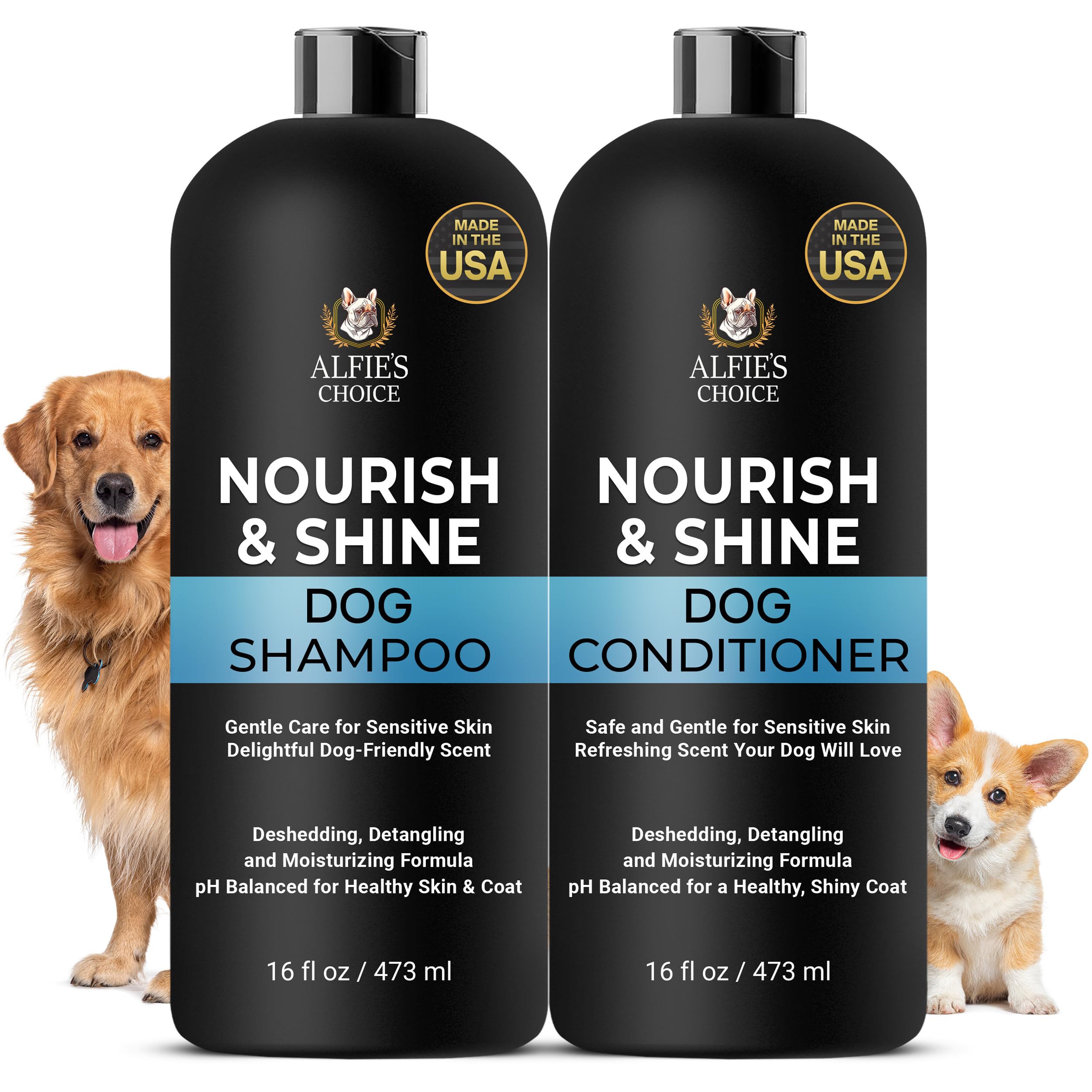 Dog Shampoo and Conditioner Set for Allergies, Itching & Daily Use | Itchy Skin Relief & Odor Control | with Lavender & Rosemary Oils for Calming | Safe for Sensitive Skin | All Dogs, 16 fl oz x 2