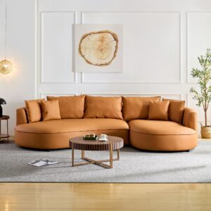 luxury 2-piece right facing cloud sectional sofa for living room, oversized l-shaped convertible eco-leather upholstered couch leisure curved sleeper sofa&couch w/left chaise daybed &7 pillows