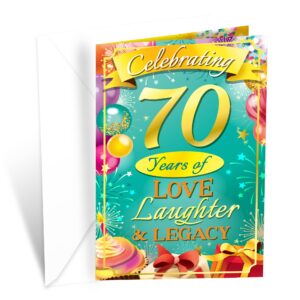 prime greetings 70th birthday card, made in america, eco-friendly, thick card stock with premium envelope 5in x 7.75in, packaged in protective mailer