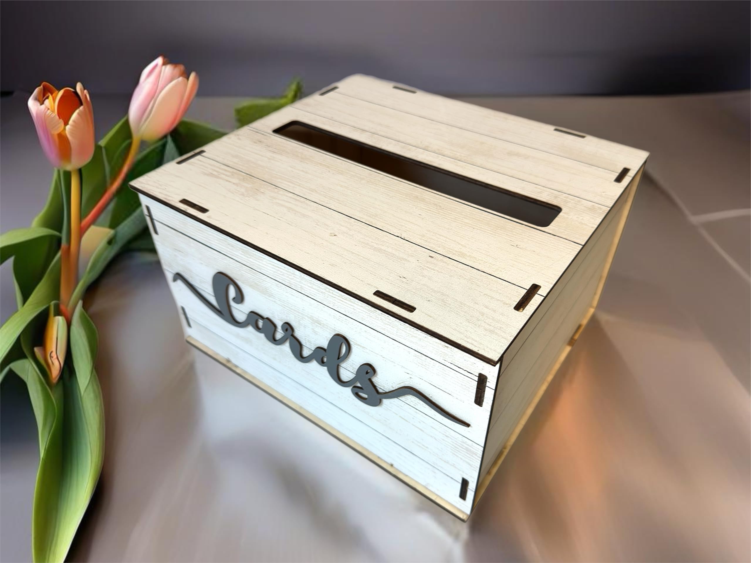 Wooden Wedding Card Box for Reception money Envelopes,Bridal & baby Showers, Graduations or engagements (Rustic White)