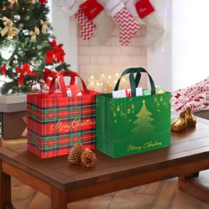 YANGTE 2 Pack 13" Large Christmas Gift Bags with Tissue Paper, Reusable Non-Woven Christmas Bag with Handles for Holiday Presents Wrapping, Christmas Tote Bags for Gifts Wrapping Xmas Party Favors