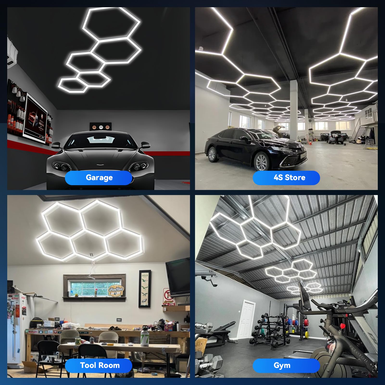 JESLED Hexagon Garage Lights, 192W 21120LM Super Bright Hexagon Ceiling Light, 5 Grid Systems Hexagon Led Garage Lights for Warehouse, Workshop, Car Detailing Shop, Basement, and Gym