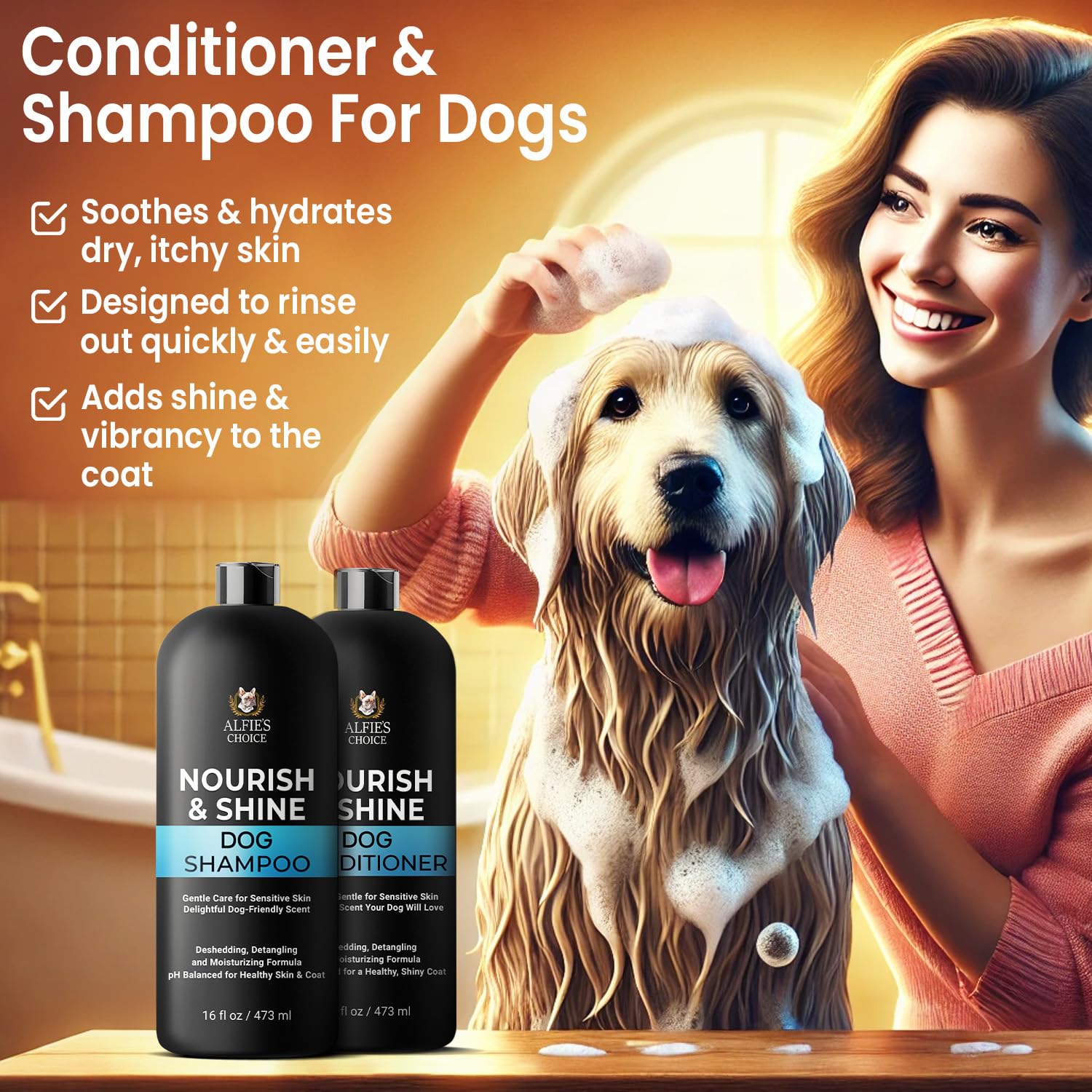 Dog Shampoo and Conditioner Set for Allergies, Itching & Daily Use | Itchy Skin Relief & Odor Control | with Lavender & Rosemary Oils for Calming | Safe for Sensitive Skin | All Dogs, 16 fl oz x 2