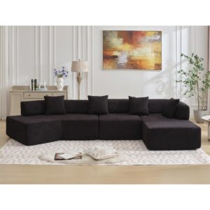 Tosaronia 140" Modern Sofa Couch, Modular Sectional Sofa Couch with Boucle Fabric, 4 Seats L-Shape Couch with Chaise for Livingroom, Office(Black)