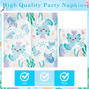 G1ngtar 96Pcs Blue Axolotl Party Plates Supplies - Cute Cartoon Axolotl Party Tableware Decorations Animals Disposable Paper Plates Napkins Forks for Kids Boy Birthday Baby Shower, Serves 24