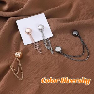 Multi-Function Magnetic Clothing Clips, 4 Pack Powerful Hijab Magnets with Chain, Multi-Purpose Magnetic Pinless Brooch, for Cardigan, Cuff Hem (Silver)