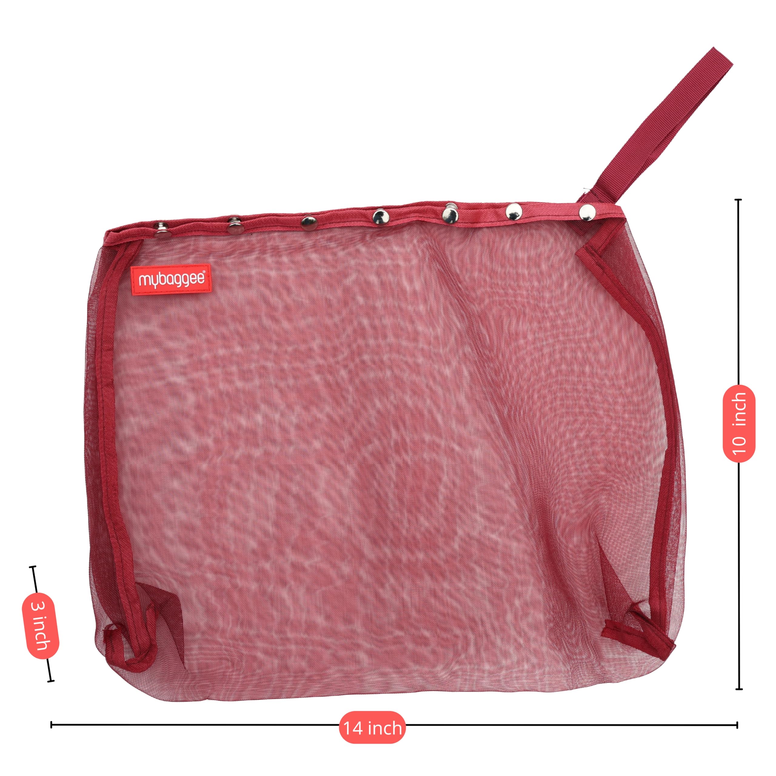 mybaggee Jumbo 7 Snaps Mesh Travel Knitting Bag with Snap Opening, Lightweight Nylon Storage Pouch for Yarns, Needles and Accessories (Red)