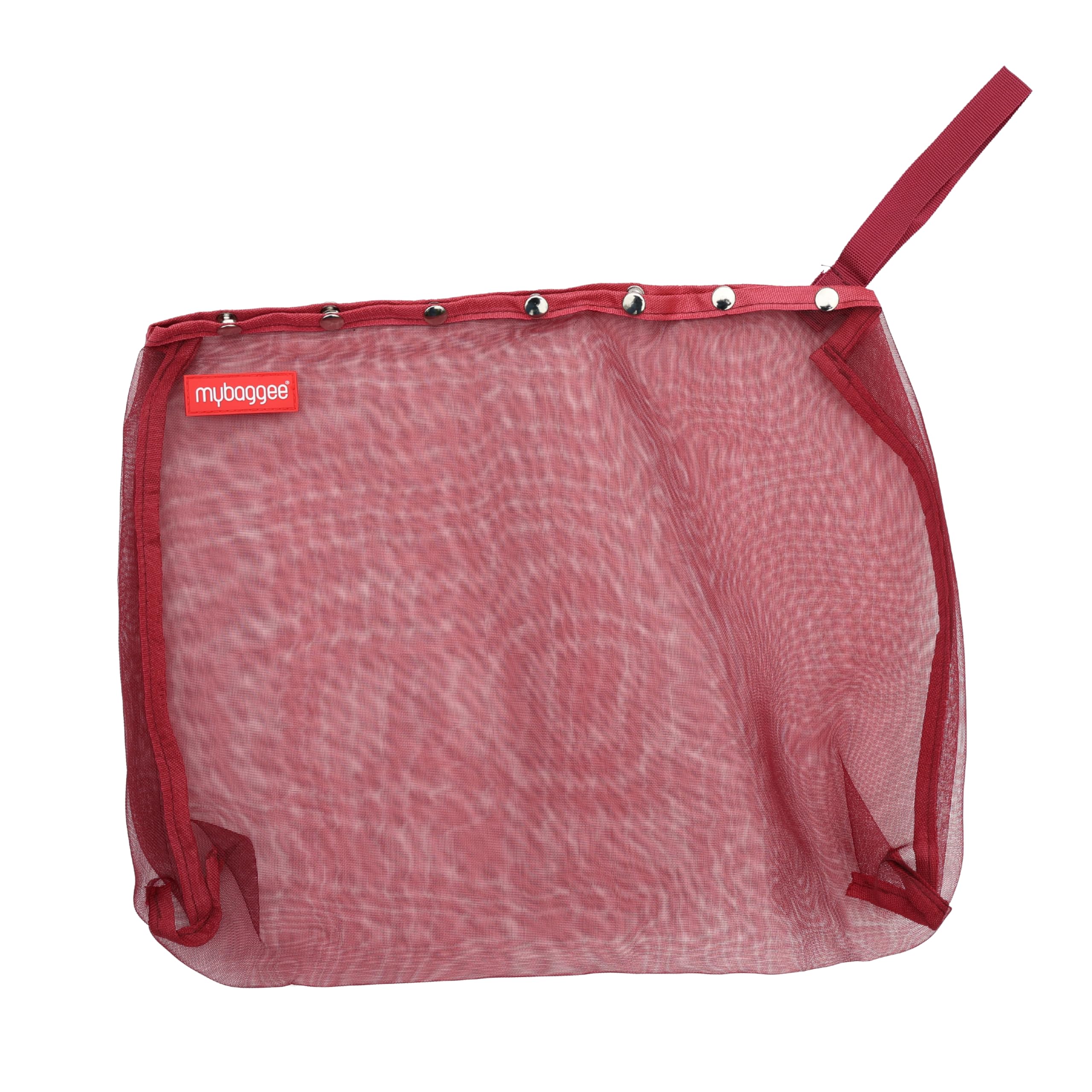 mybaggee Jumbo 7 Snaps Mesh Travel Knitting Bag with Snap Opening, Lightweight Nylon Storage Pouch for Yarns, Needles and Accessories (Red)