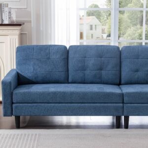 VECELO Convertible Sectional Sofa, Modern Linen Fabric L-Shaped Couch with Reversible Chaise for Living Room/Apartment/Office, Blue